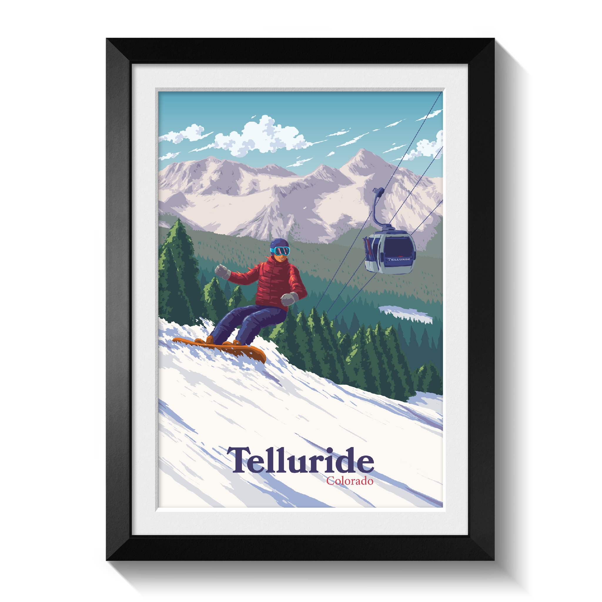 Telluride Colorado Snowboarding Travel Poster – Bucket List Prints